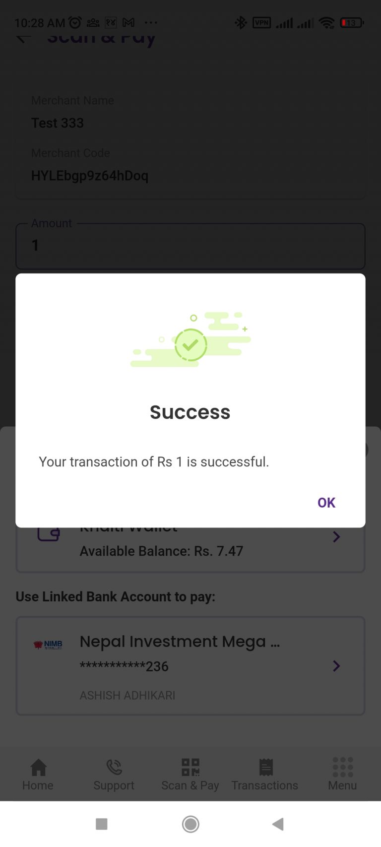 UnionPay QR Code Payment using Khalti. - Khalti by IME wallet.